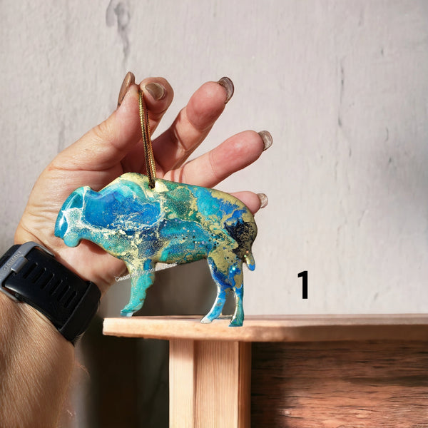 Handmade Buffalo Bison Resin on Wood Ornament - Nature Lover's Gift ...