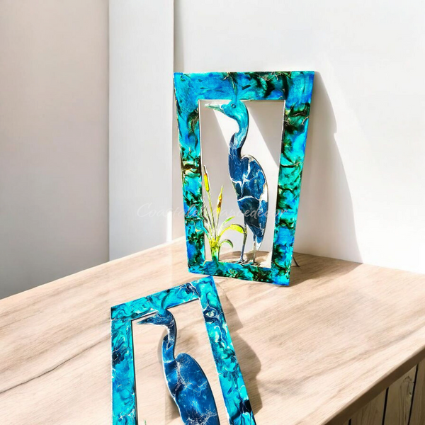 Unique Blue Heron with Cattails Rectangular Frame with Wall Decor ...